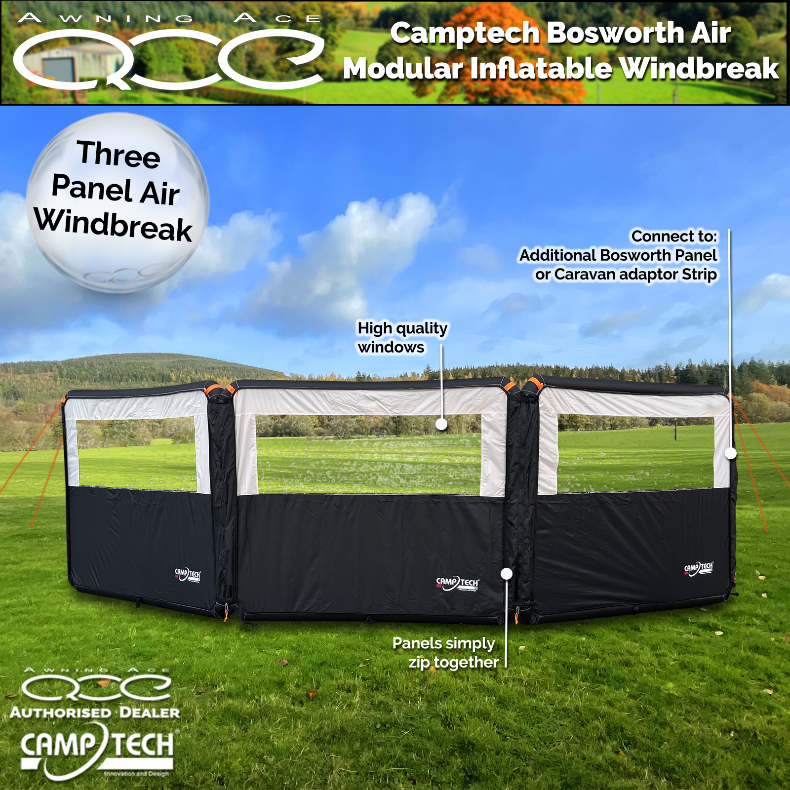 Camptech Bosworth 3 Panel Air Inflatable Windbreak - awningace.com