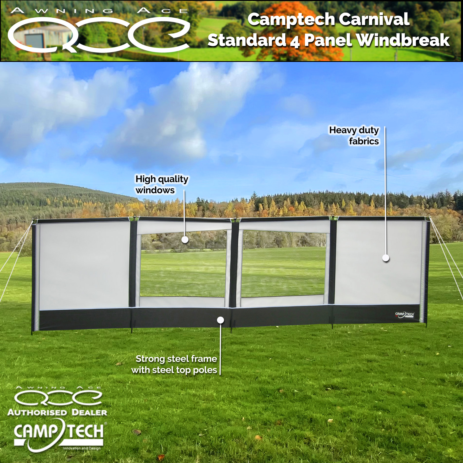 Camptech Carnival Windbreak Standard 4 Panels - awningace.com