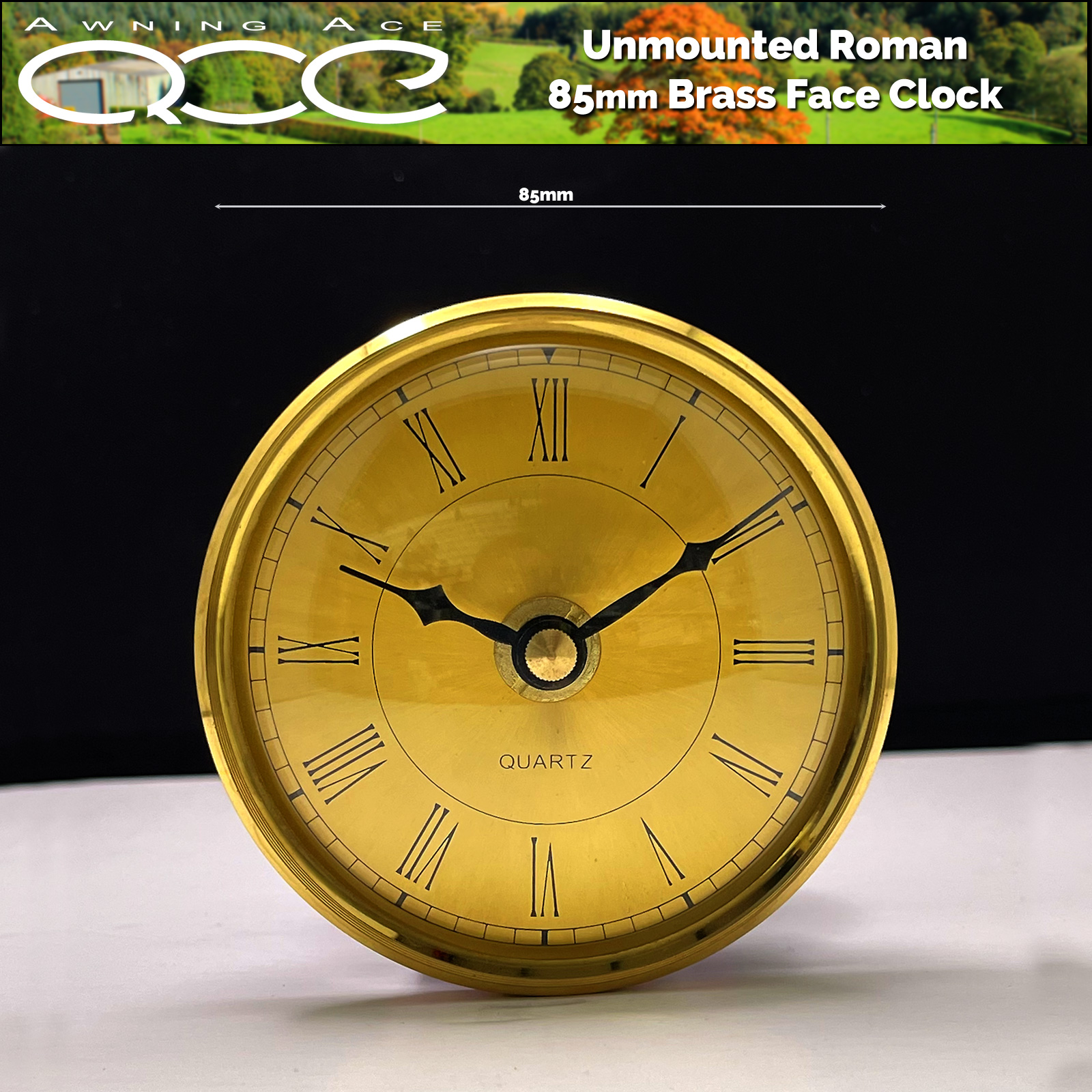 Caravan Clock Round 85mm brass Face - awningace.com