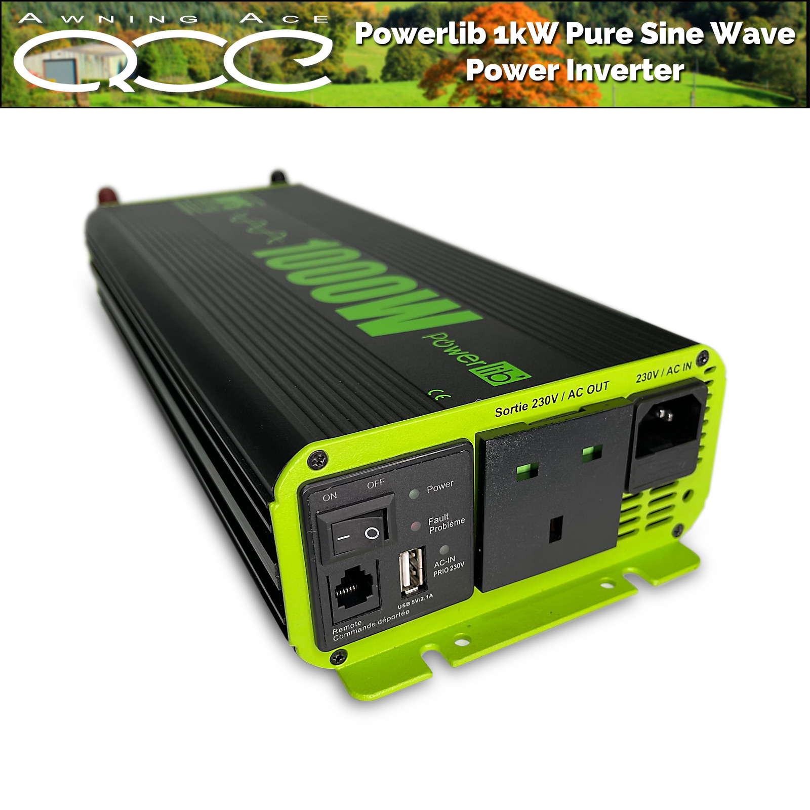 PowerLib 1000w Pure Sine Wave Power Inverter with Remote - awningace.com