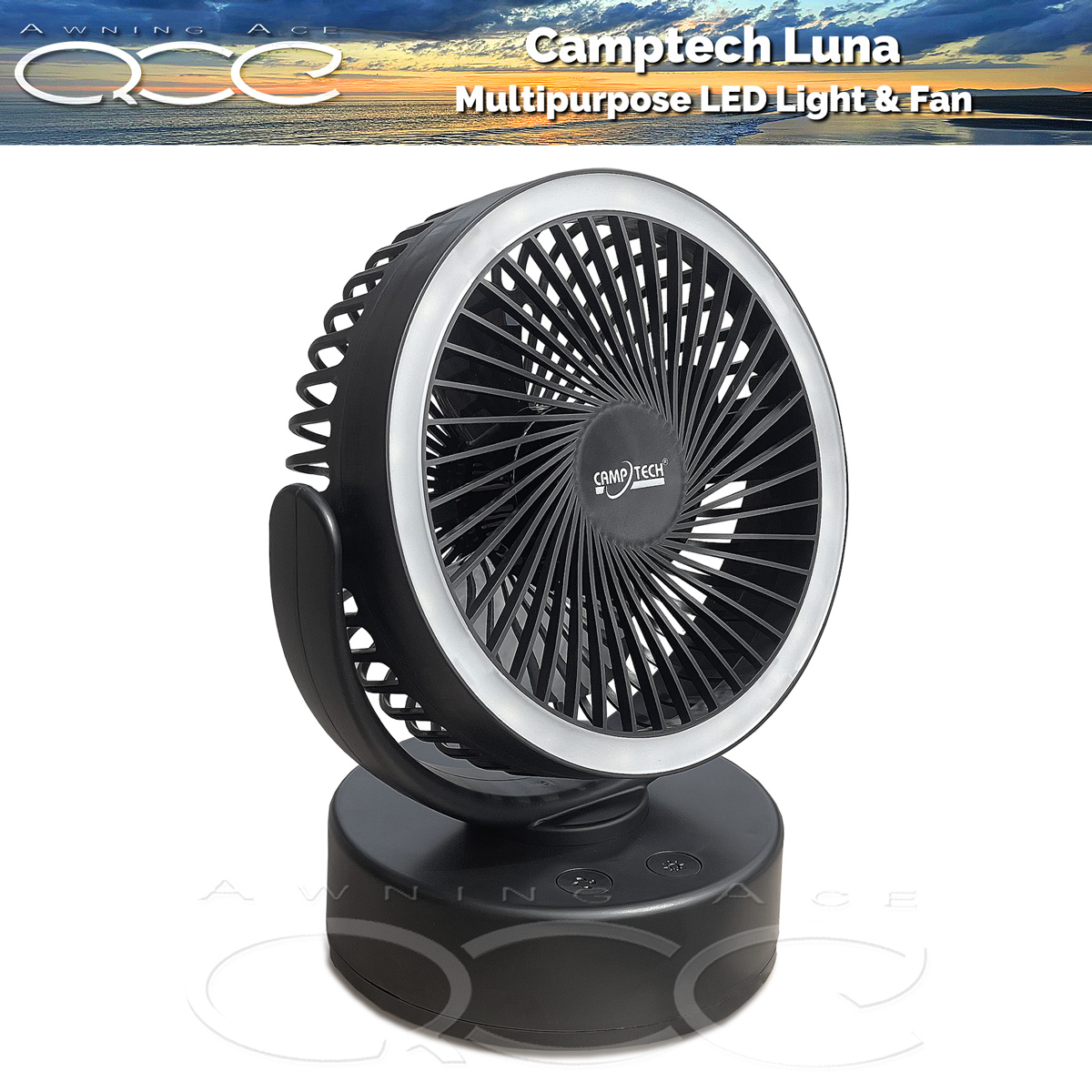 Camptech Luna 2-in-1 LED Light & Awning Fan - awningace.com