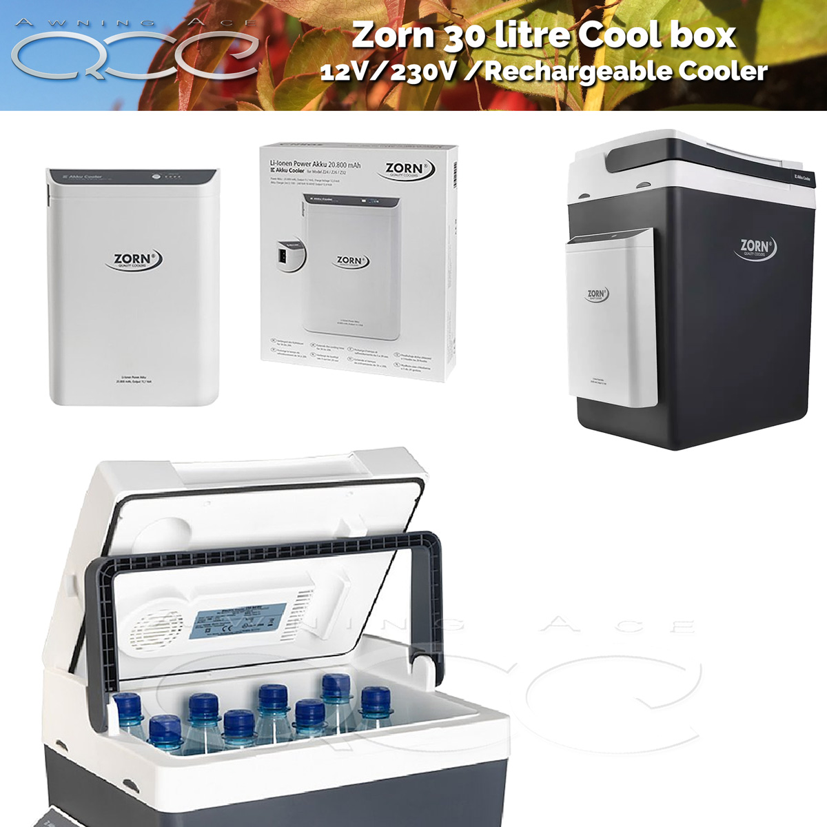 Zorn Z32 12V/230V 30 Litre Rechargeable Cool Box - awningace.com