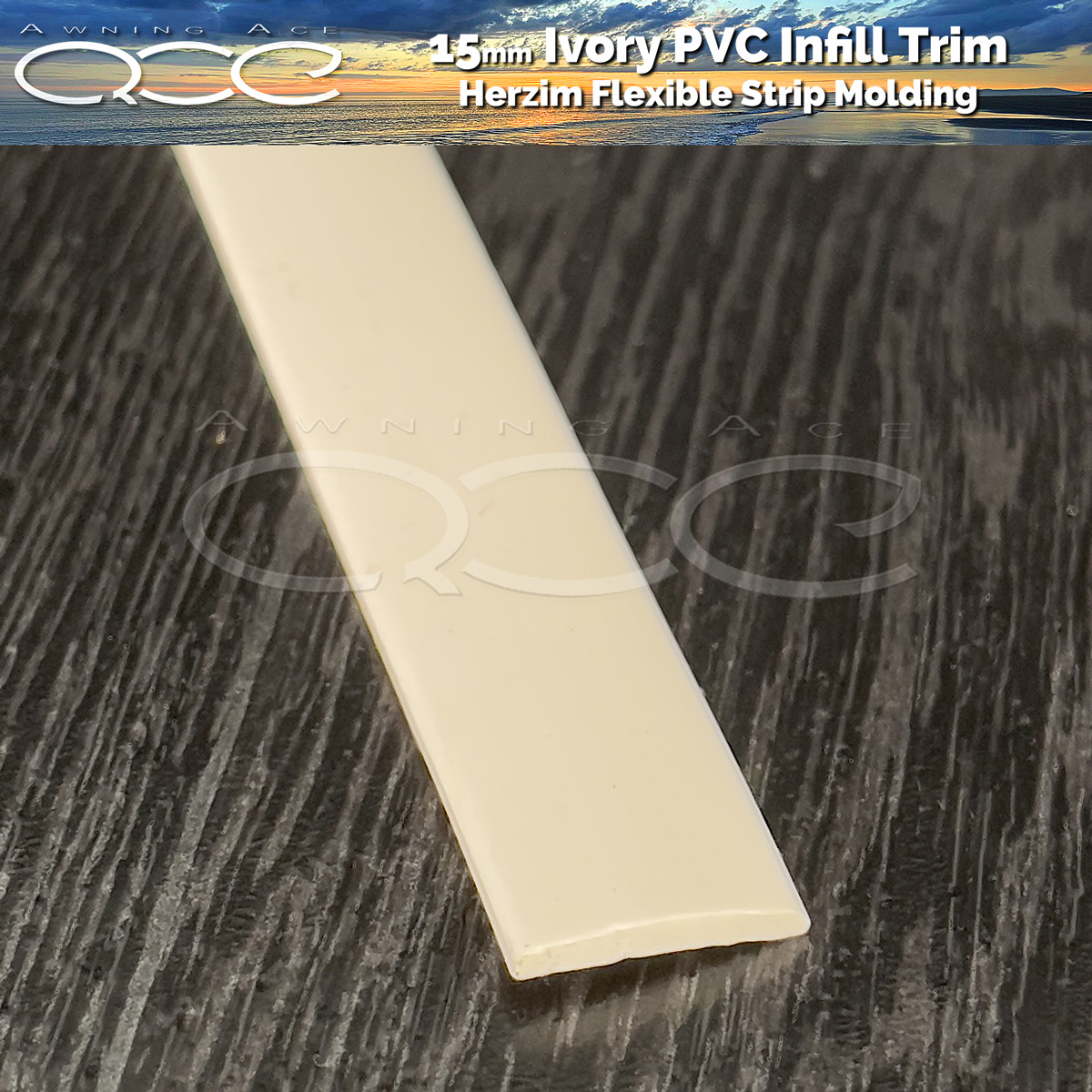 15mm Herzim Moulding Infill Finishing Trim Strip Ivory - awningace.com