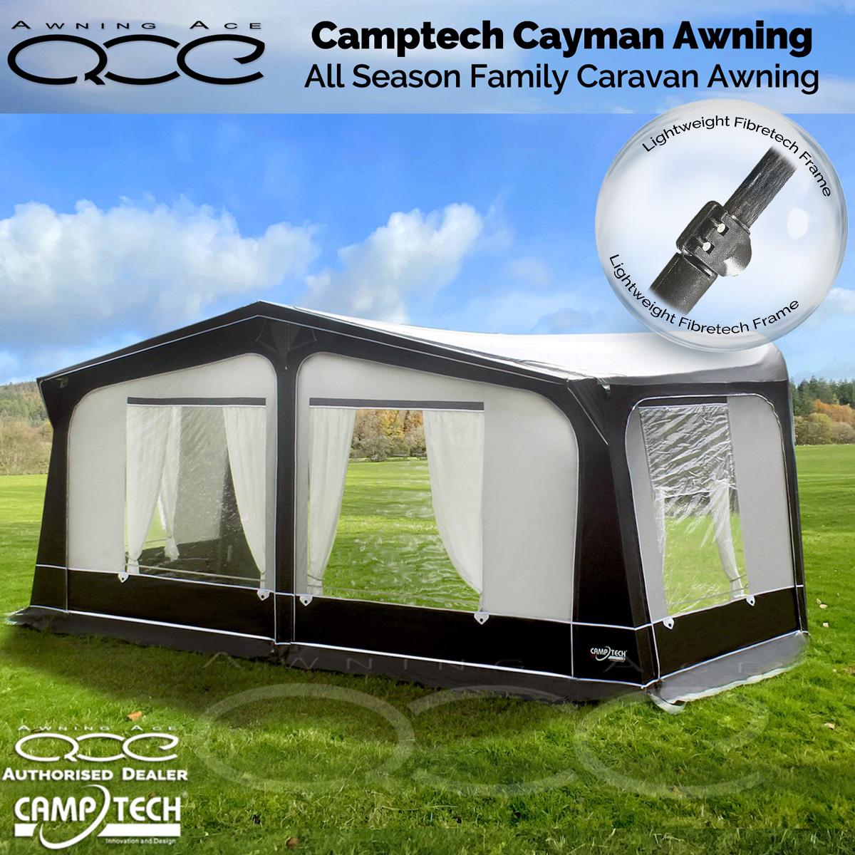 Camptech Cayman Touring All Season Caravan Awning Fibretech Frame ...