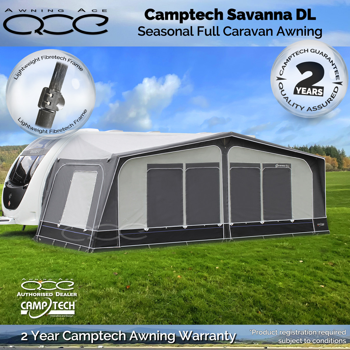 Camptech Savanna DL Fibre Framework Caravan Awnings - awningace.com