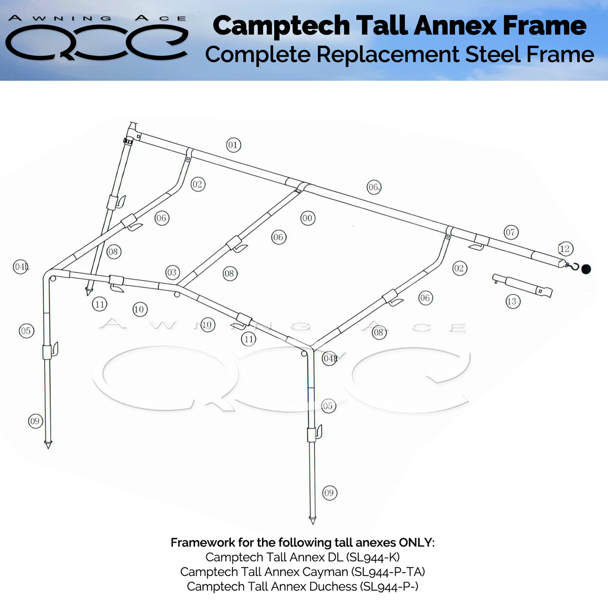 Complete Tall Annexe Replacement Framework - awningace.com