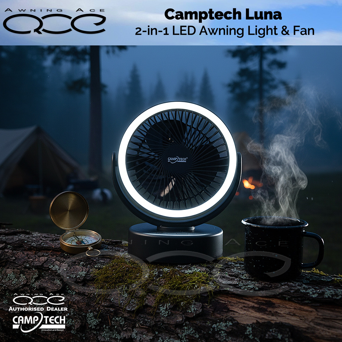 Camptech Luna 2-in-1 LED Light & Awning Fan - awningace.com