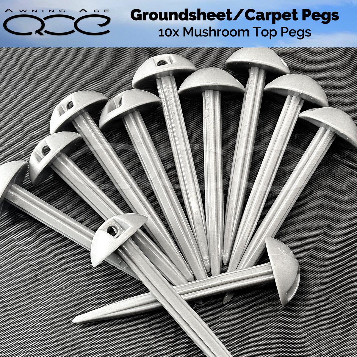 10x Awning Groundsheet Carpet Mushroom Top Pegs - awningace.com