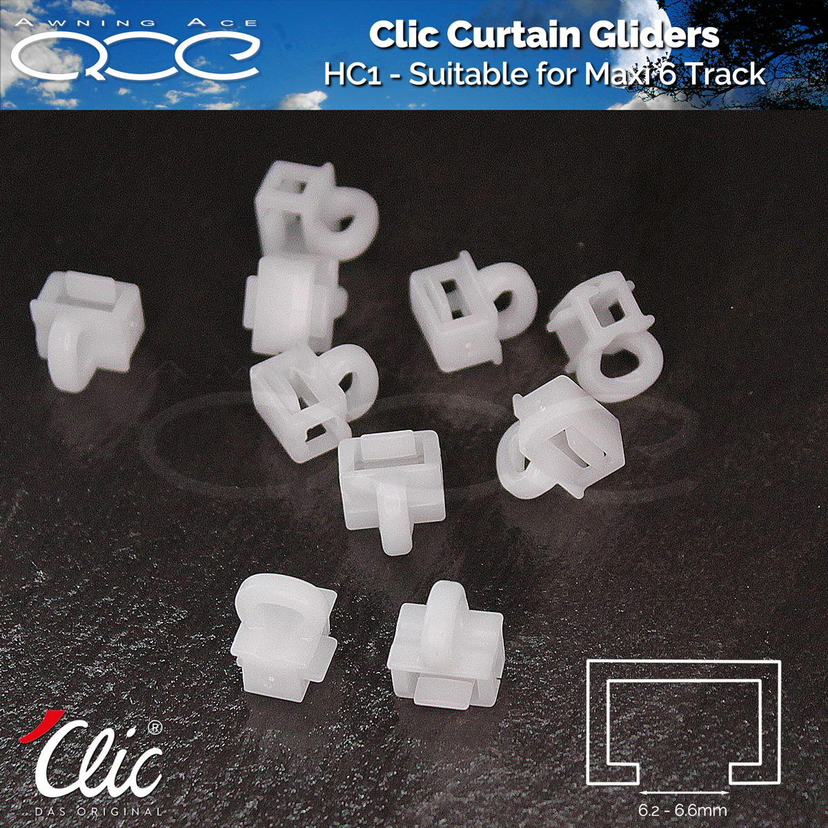 Hinno HC1 Clic Gliders for Maxi 6 Rail Caravan and Motorhome Curtain ...