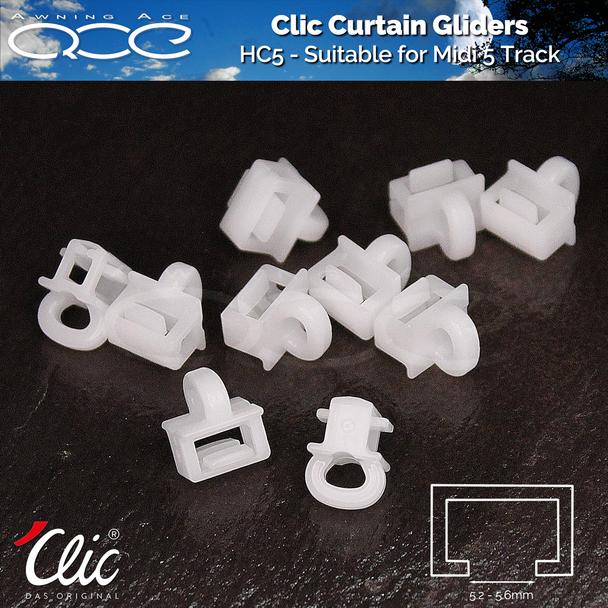Hinno Clic Curtain Gliders (HC5) for Caravans with Midi 5 Rail System ...
