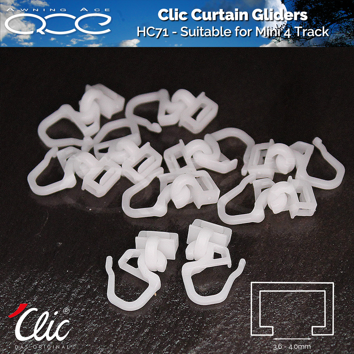 Hinno Clic Gliders with Hooks (HC71) Curtain Gliders 10 Pack ...
