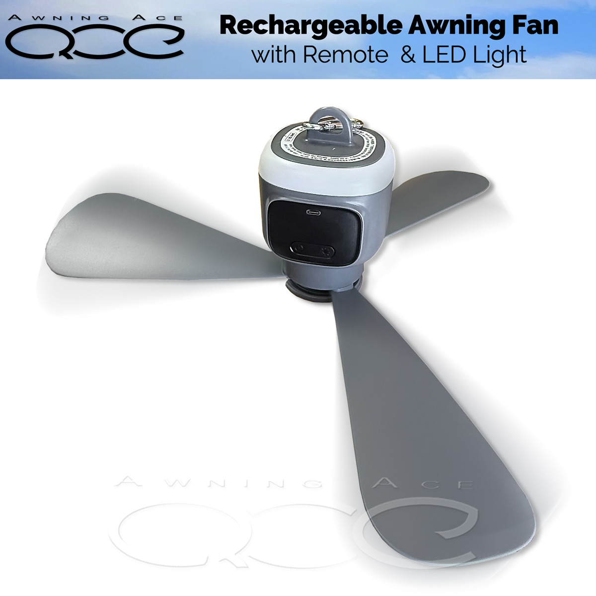 Rechargeable Electric Awning Fan with Remote Control & LED Light (3 ...